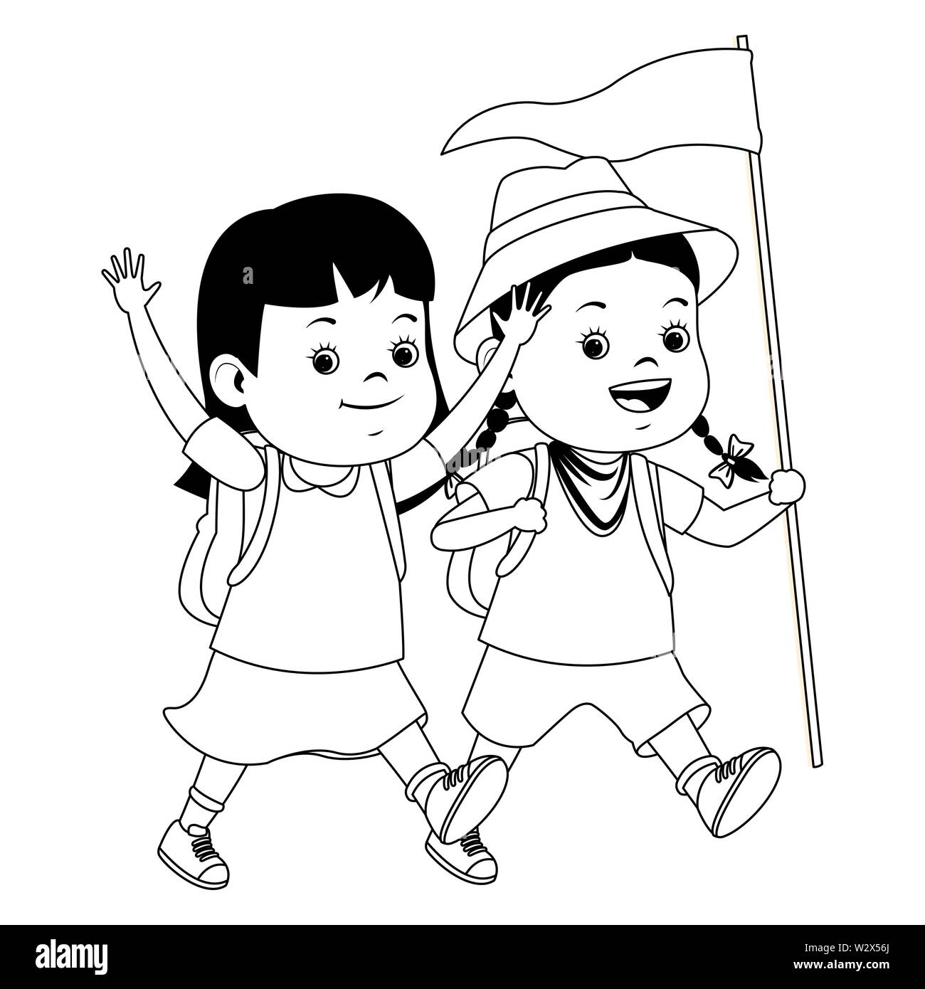 Summer Kids Clipart Black And White