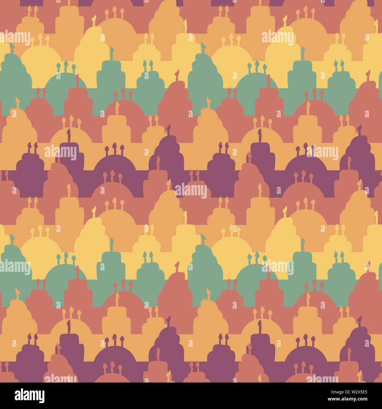 seamless vector stripes pattern with colorful birthday cakes Stock ...