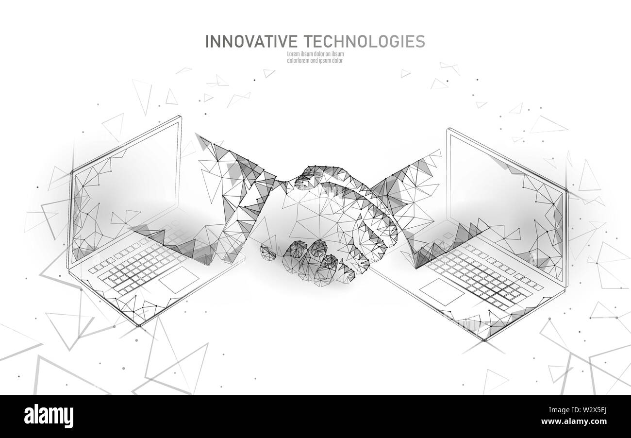 Internet technology 3D businessman handshake. Business finance ...