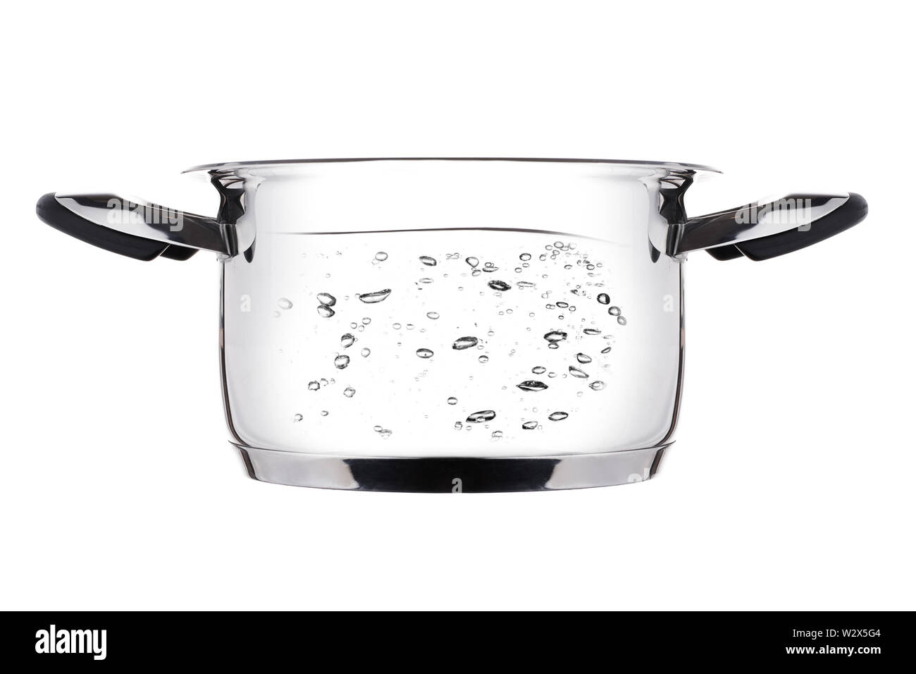 Steel saucepan boiling. Isolated on white background Stock Photo - Alamy