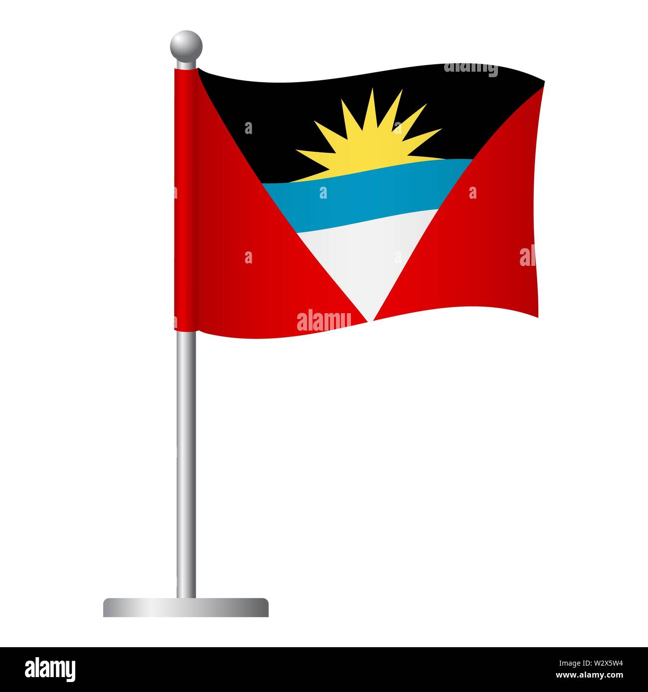 Antigua and Barbuda flag on pole. Metal flagpole. National flag of ...