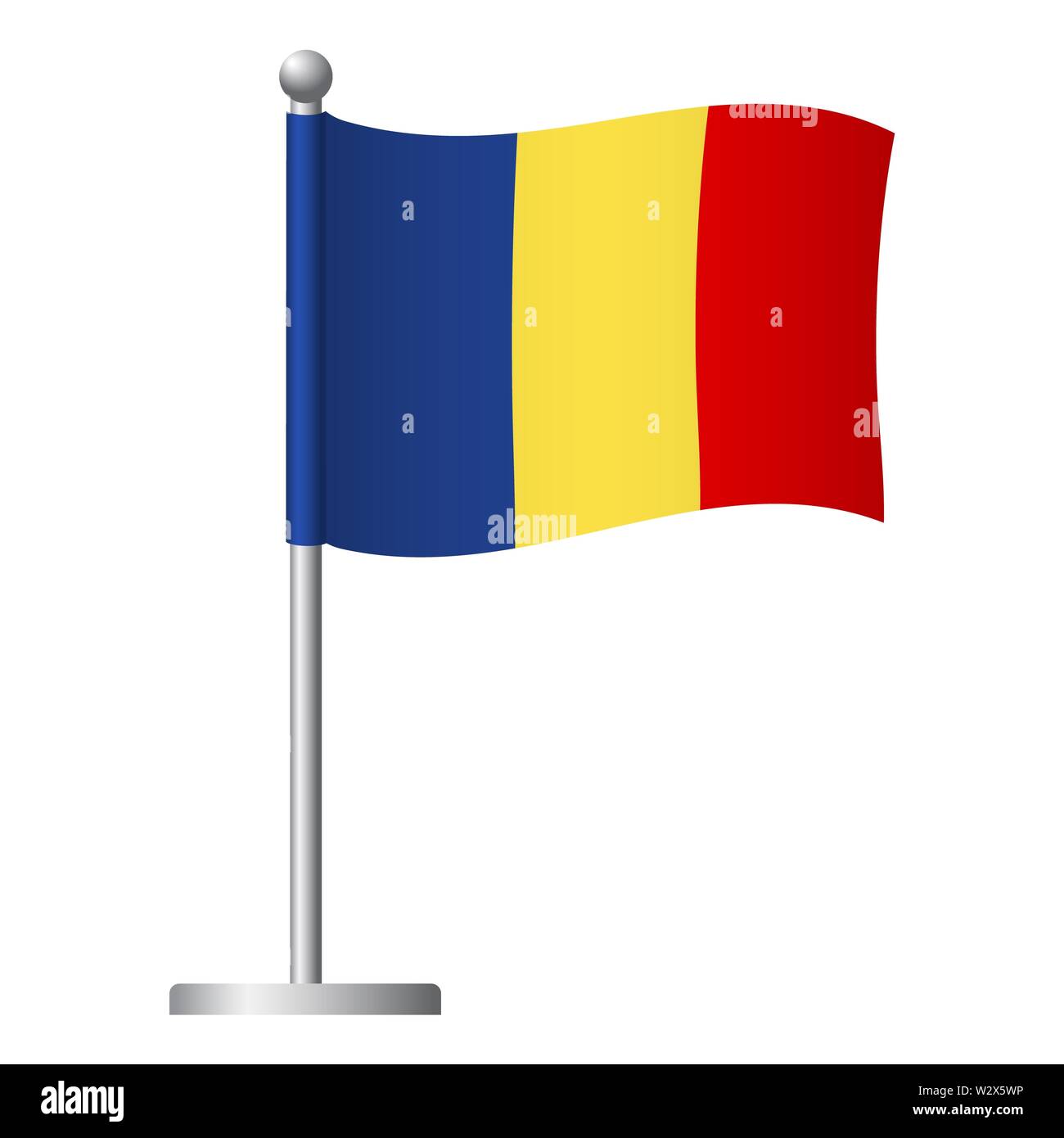 Chad flag on pole. Metal flagpole. National flag of Chad illustration ...