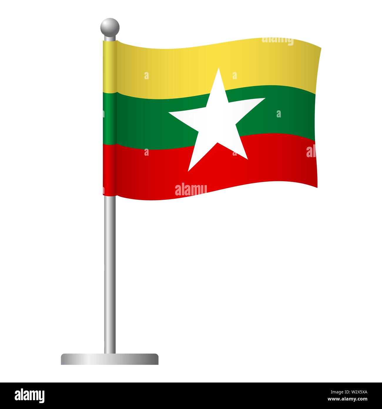 Burma flag on pole. Metal flagpole. National flag of Burma illustration ...