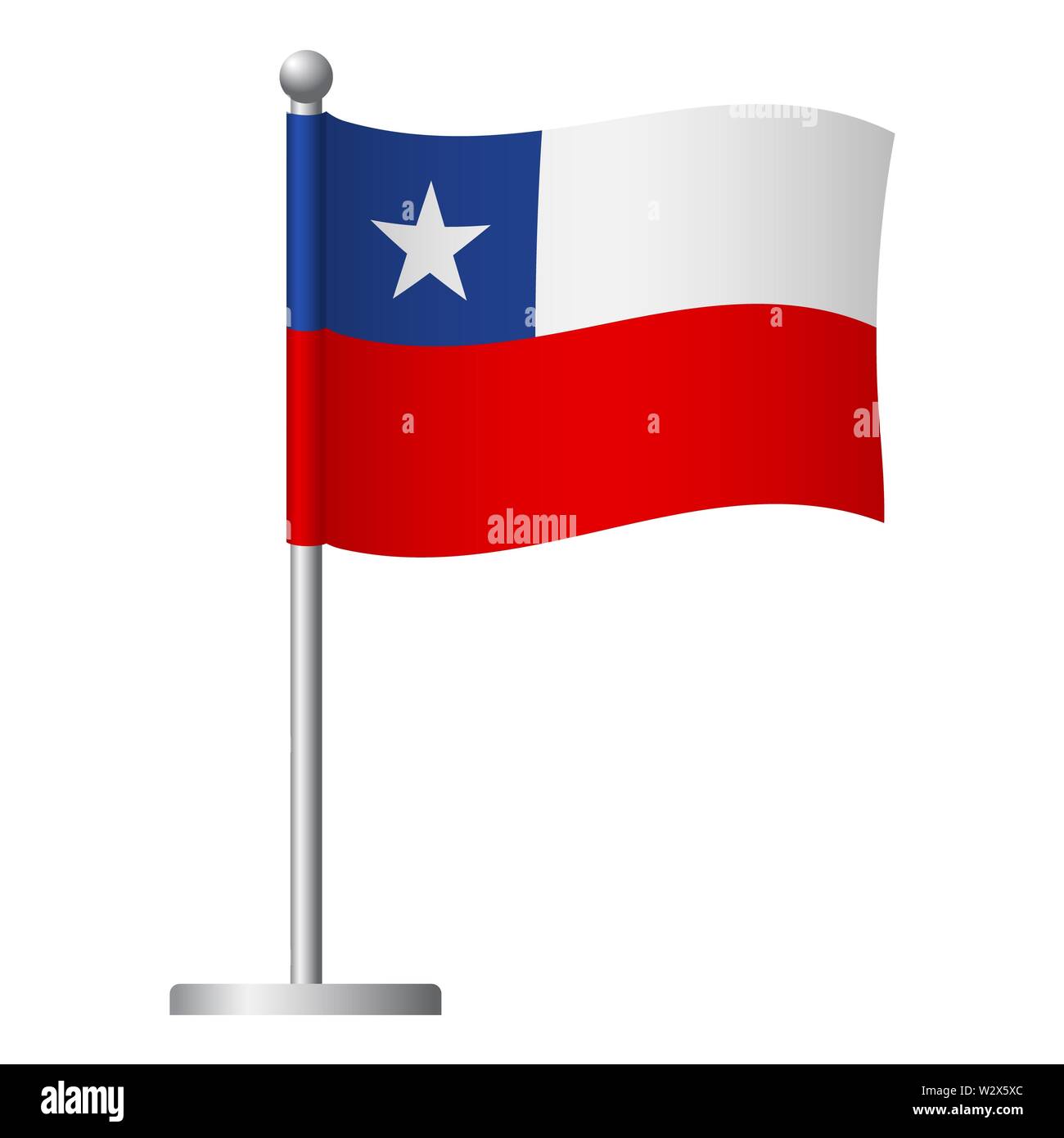 Chile flag on pole. Metal flagpole. National flag of Chile illustration ...