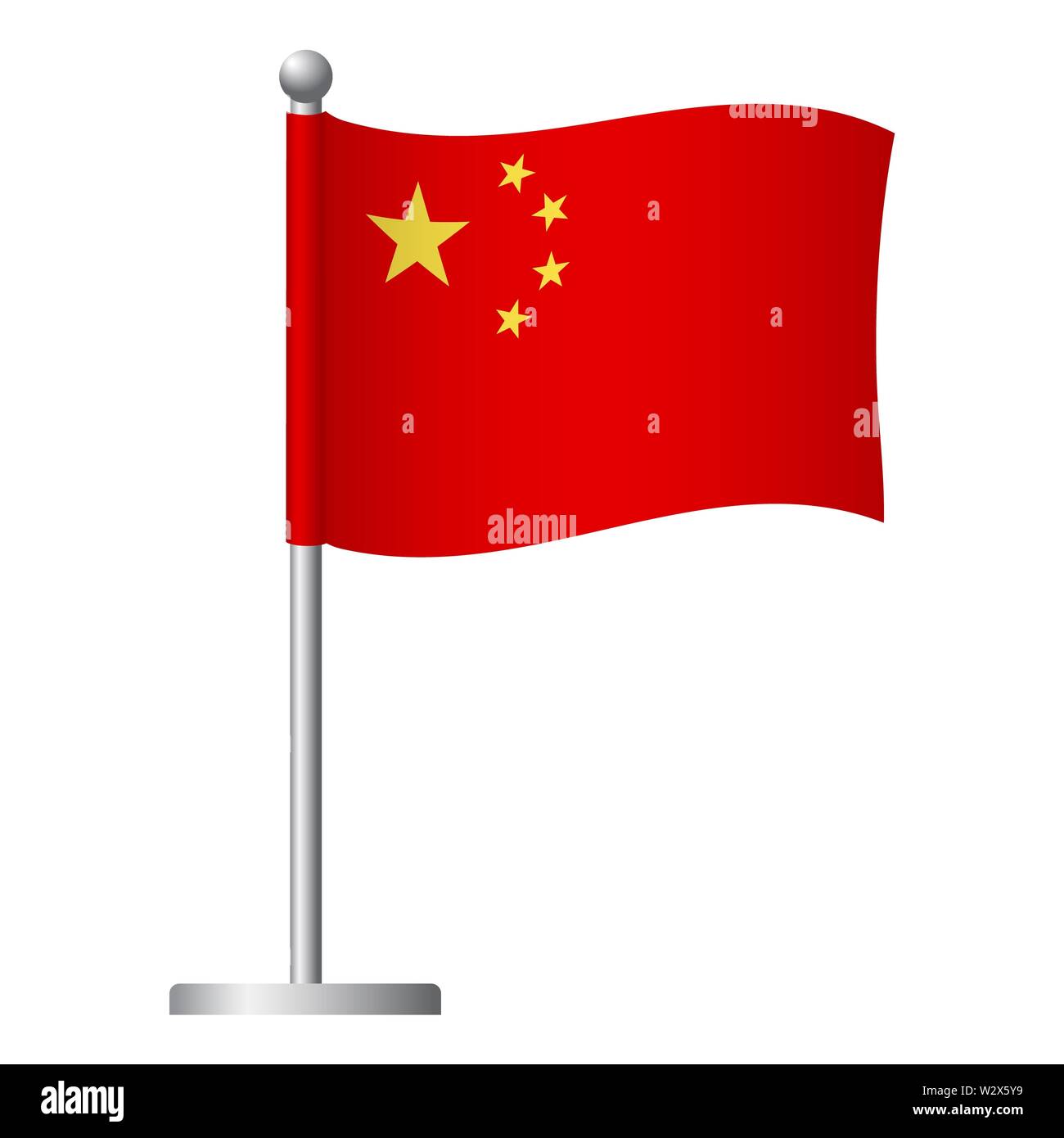 China flag on pole. Metal flagpole. National flag of China illustration ...