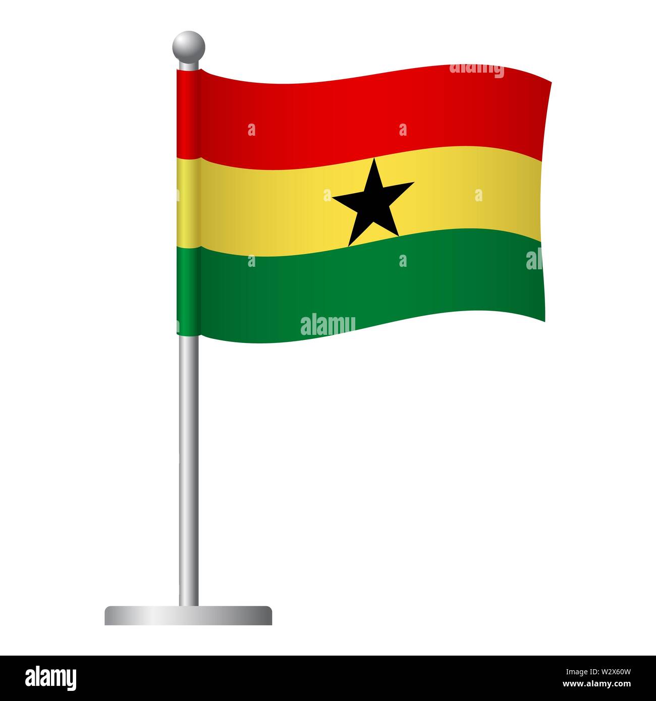 Ghana flag on pole. Metal flagpole. National flag of Ghana illustration ...