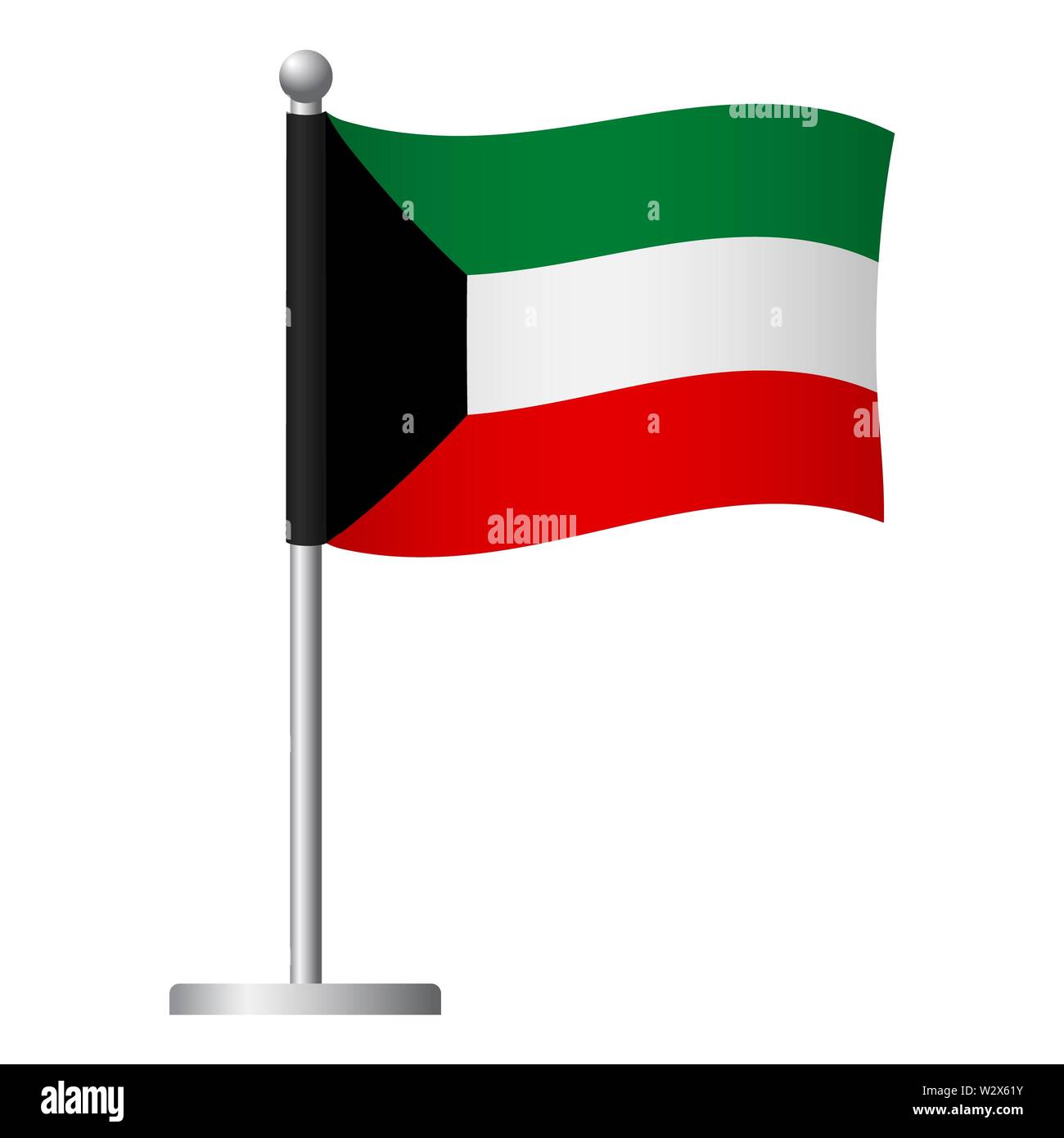 kuwait flag on pole. Metal flagpole. National flag of Kuwait ...