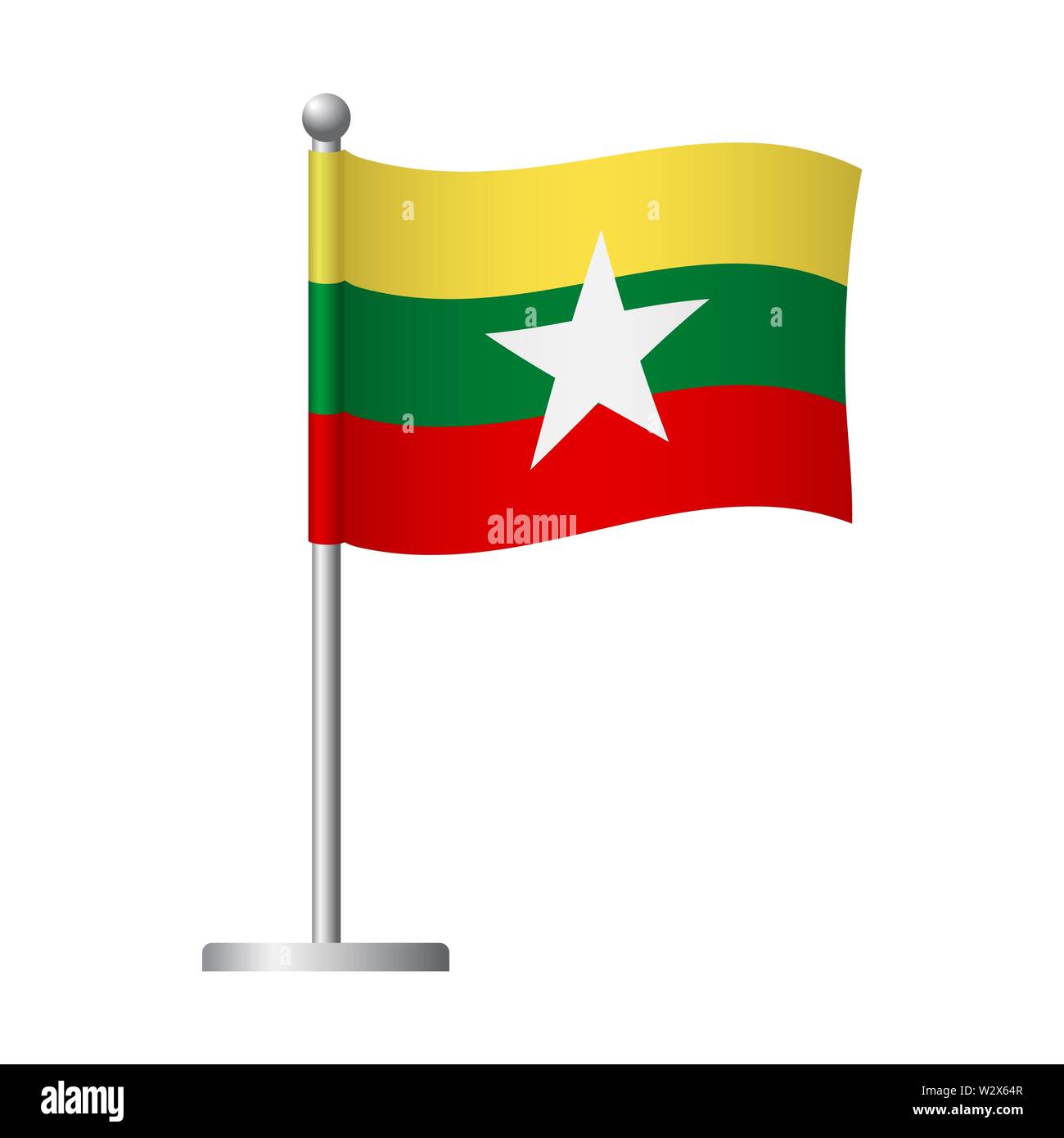 Myanmar flag on pole. Metal flagpole. National flag of Myanmar ...