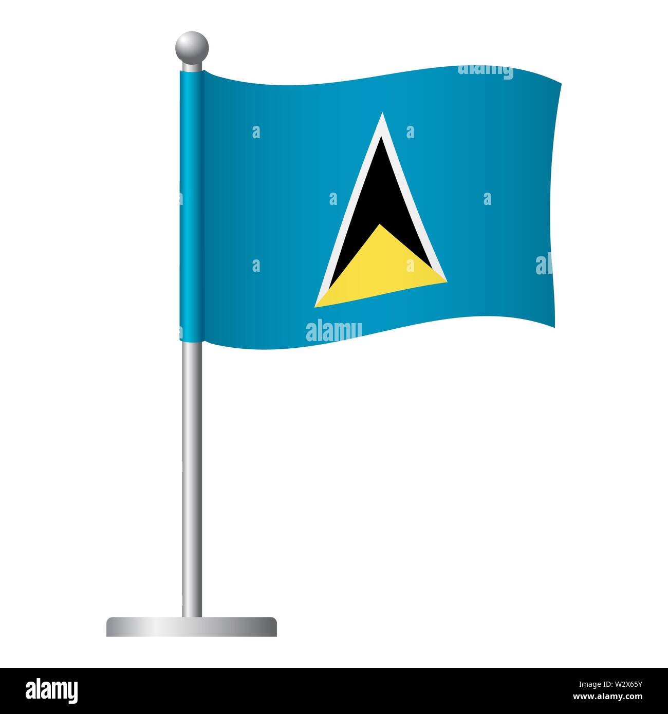 Saint Lucia flag on pole. Metal flagpole. National flag of Saint Lucia ...