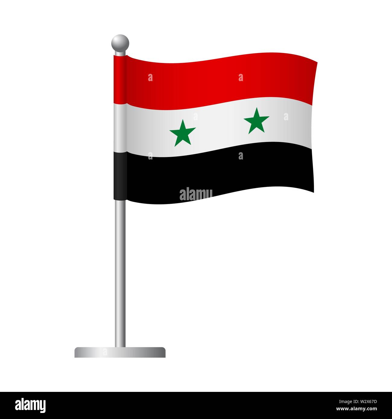 Syria flag on pole. Metal flagpole. National flag of Syria illustration ...
