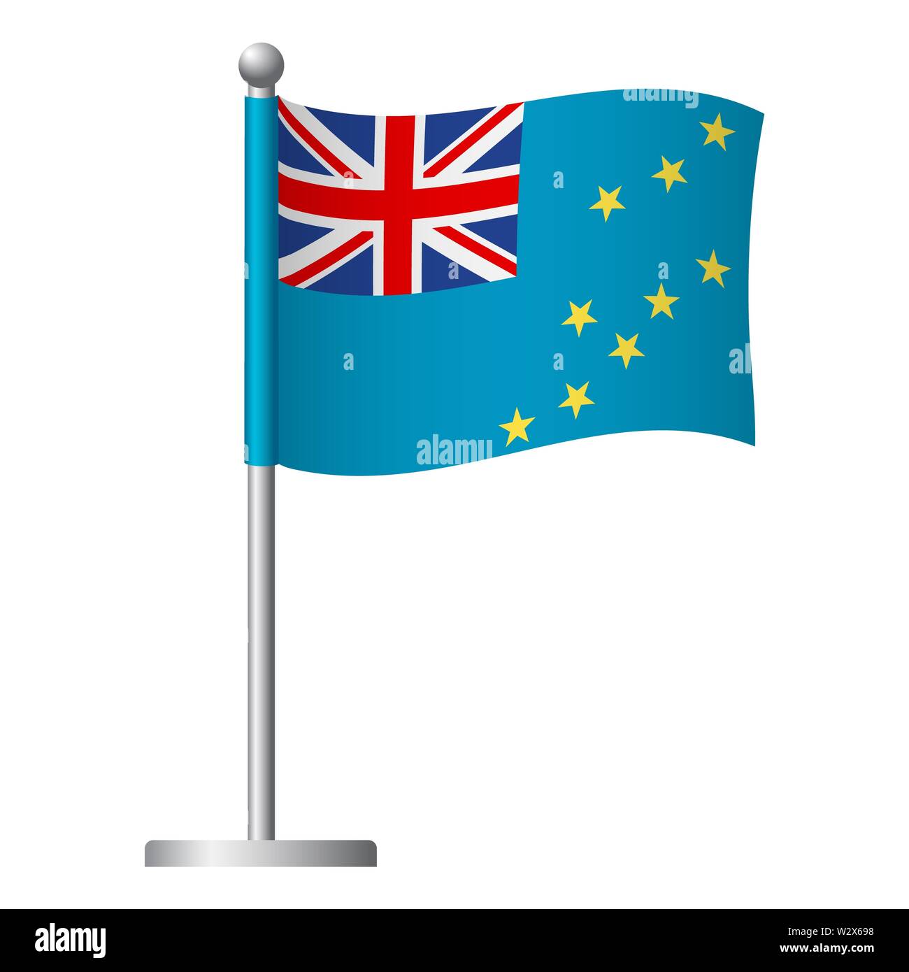 Tuvalu flag on pole. Metal flagpole. National flag of Tuvalu ...