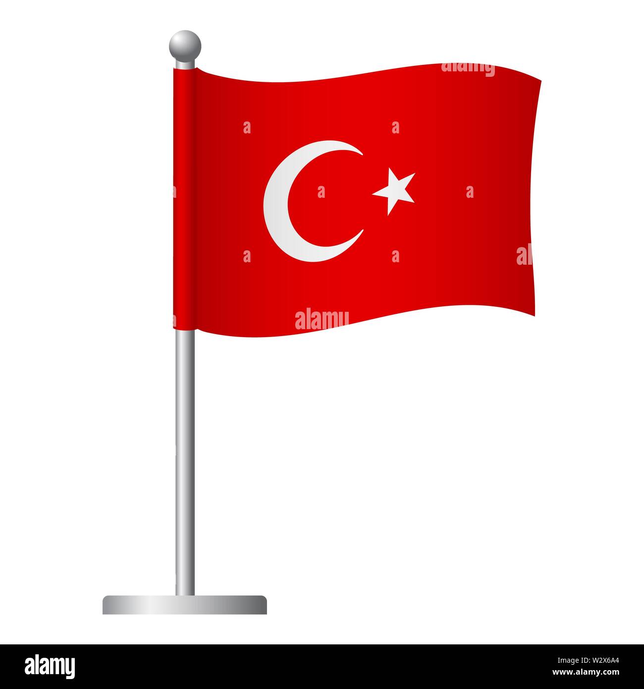 Turkey flag on pole. Metal flagpole. National flag of Turkey ...