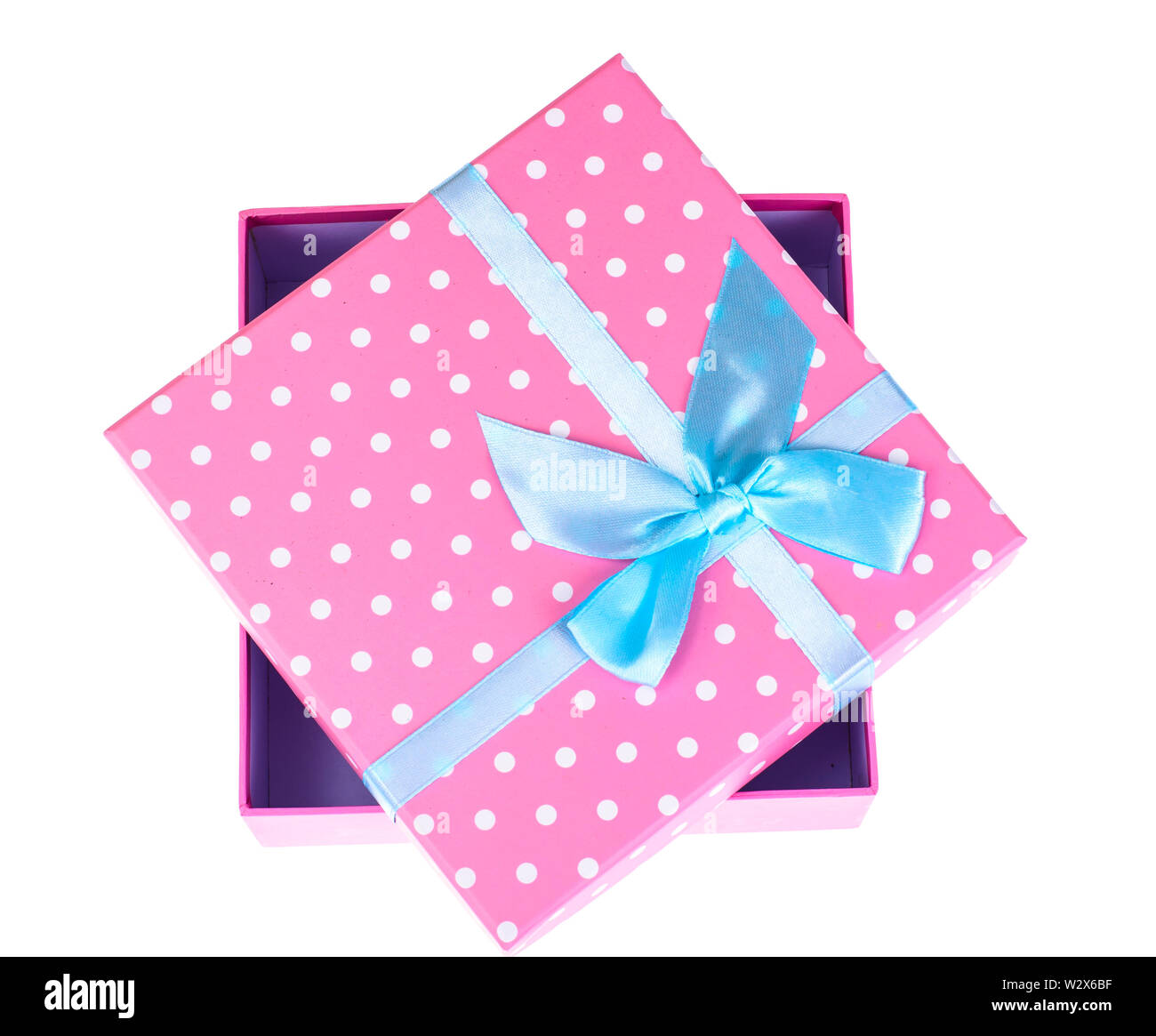 Pink gift box with blue bow Stock Photo - Alamy