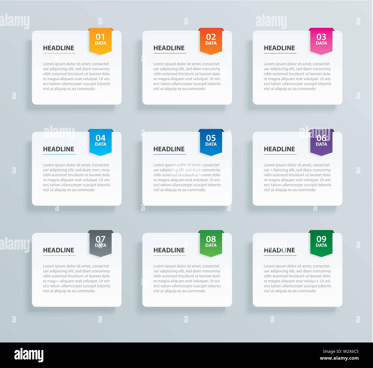 Infographics tab paper index with 9 data template. Vector illustration ...