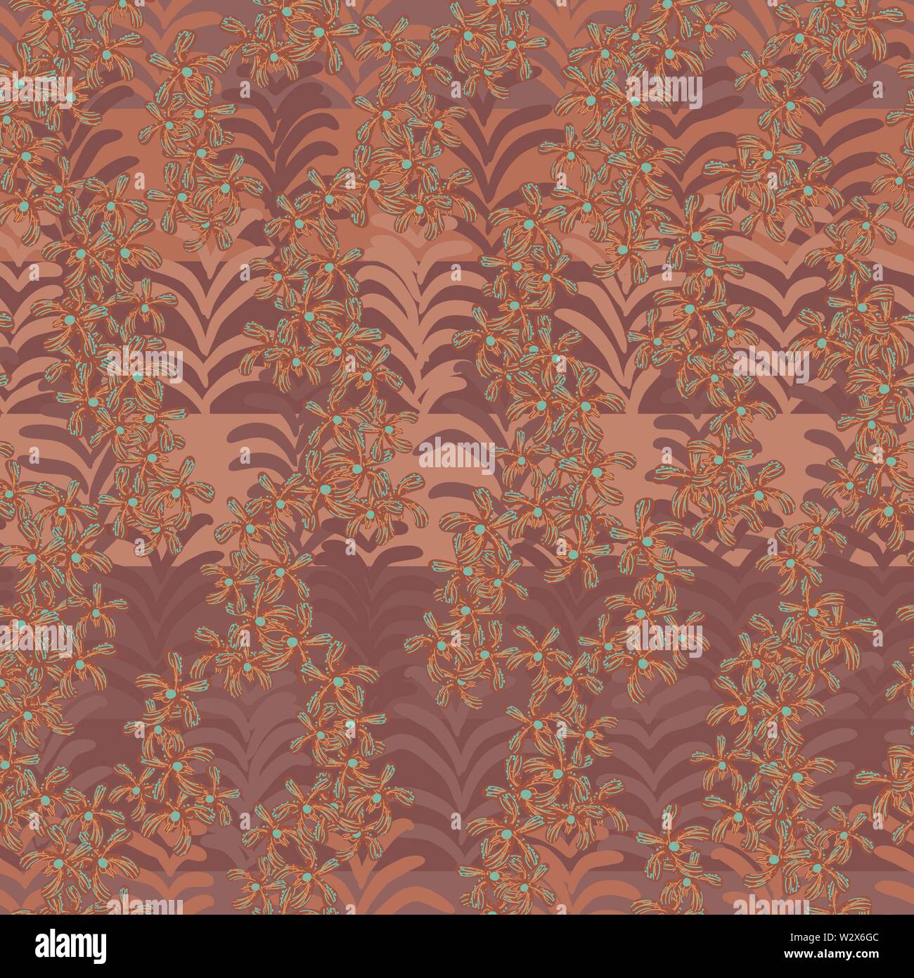 seamless vector stripy pattern with orchids in copper colors Stock ...