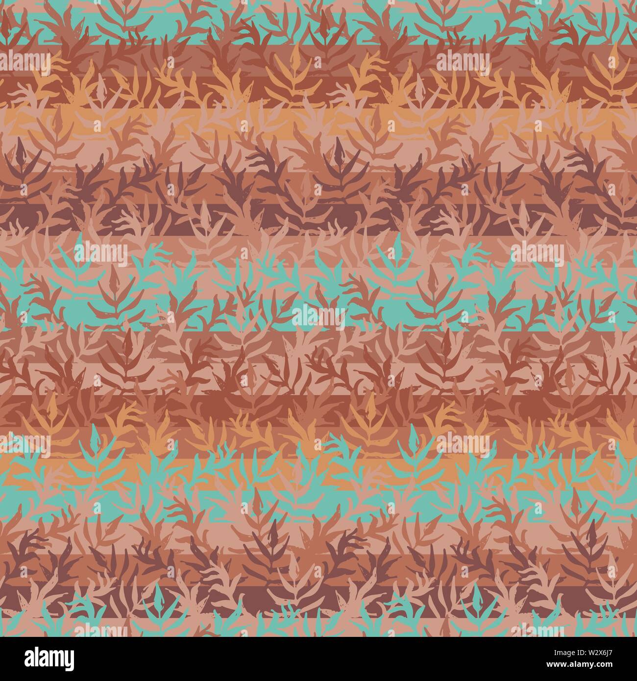 seamless vector striped pattern background with leaves in copper colors ...