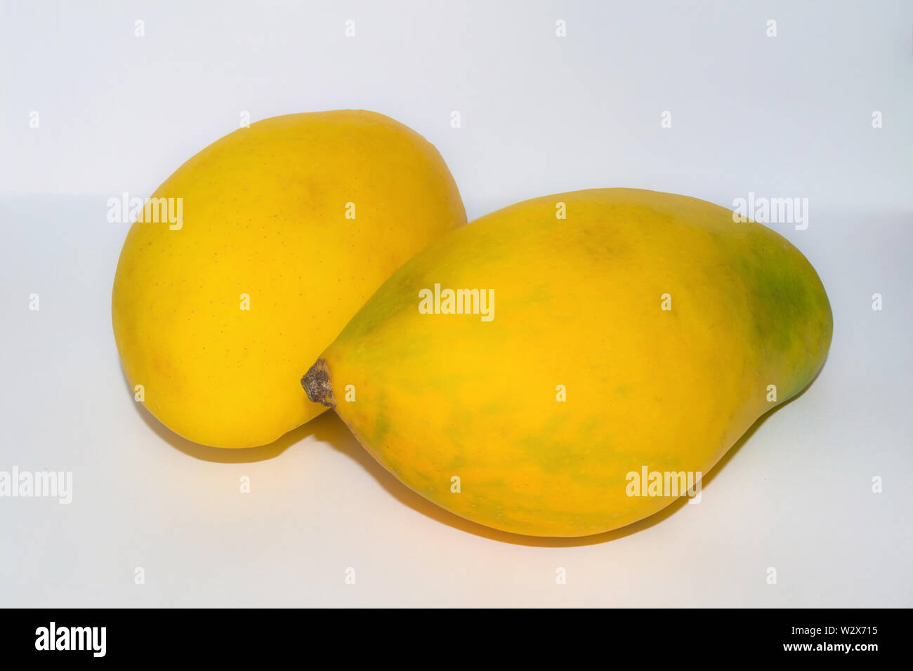 close up of two fresh ripe mangoes isolated on white background Stock ...