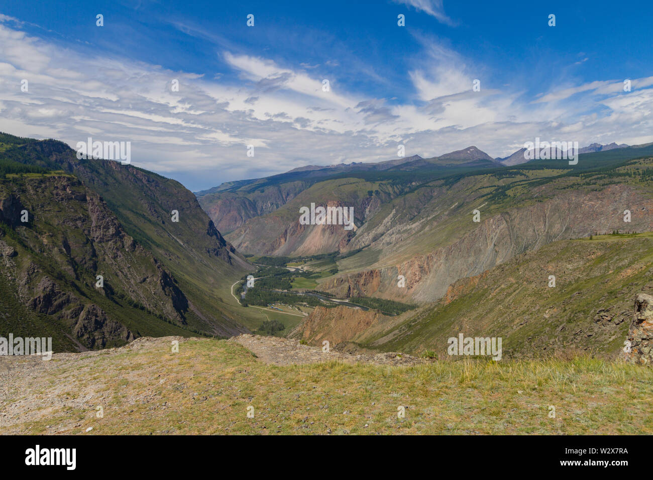 Valley of the river, top view. Altay mountains. Summer sunny day Stock ...