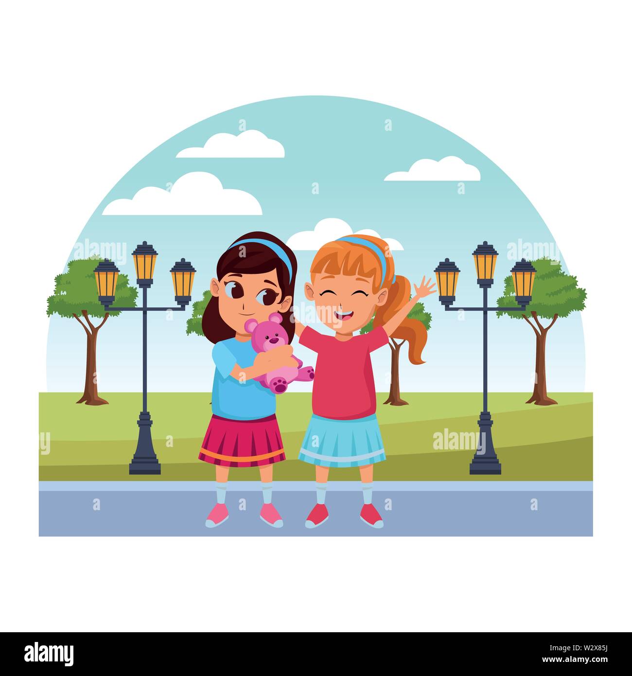 girls having fun and playing cartoons Stock Vector Image & Art - Alamy