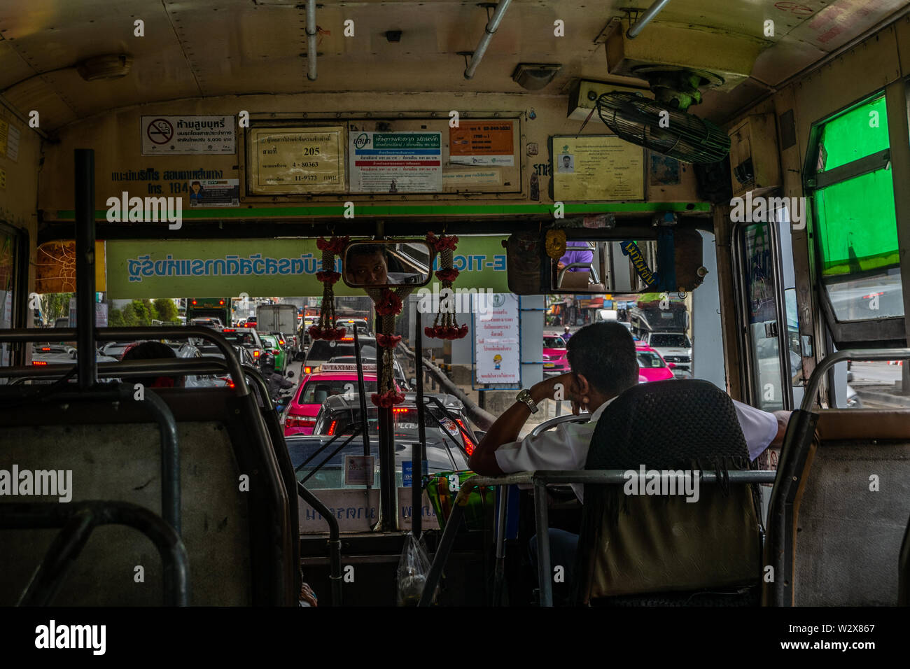 bangkok,Thailand - jun 29, 2019 : The bus driver in a old bus on the ...