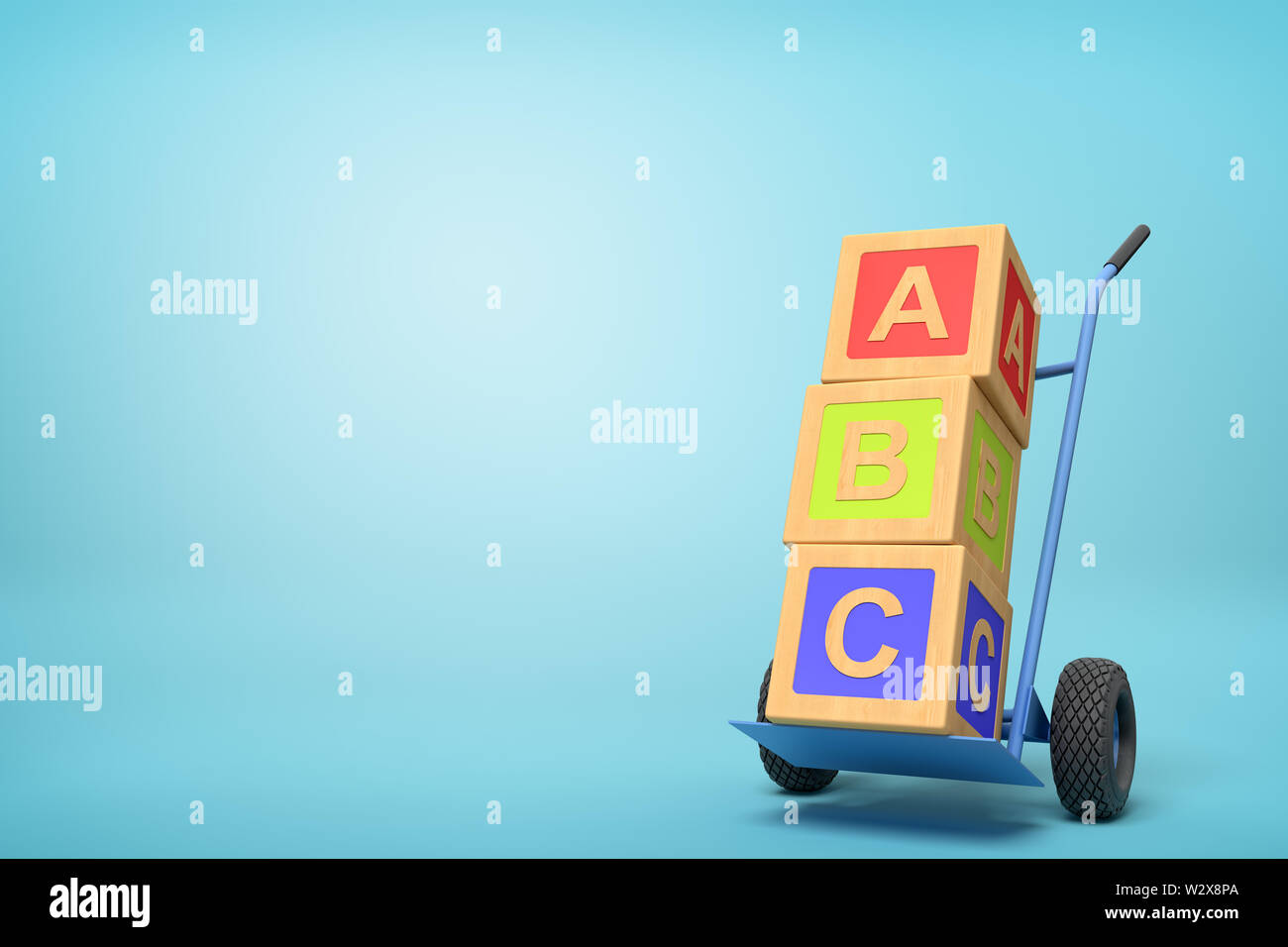 3d rendering of colorful alphabet toy blocks showing 'ABC' sign on a ...