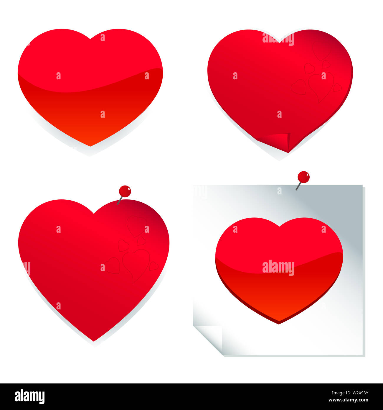Set of heart shaped stickers, and post notes. Adhesive heart labels for ...