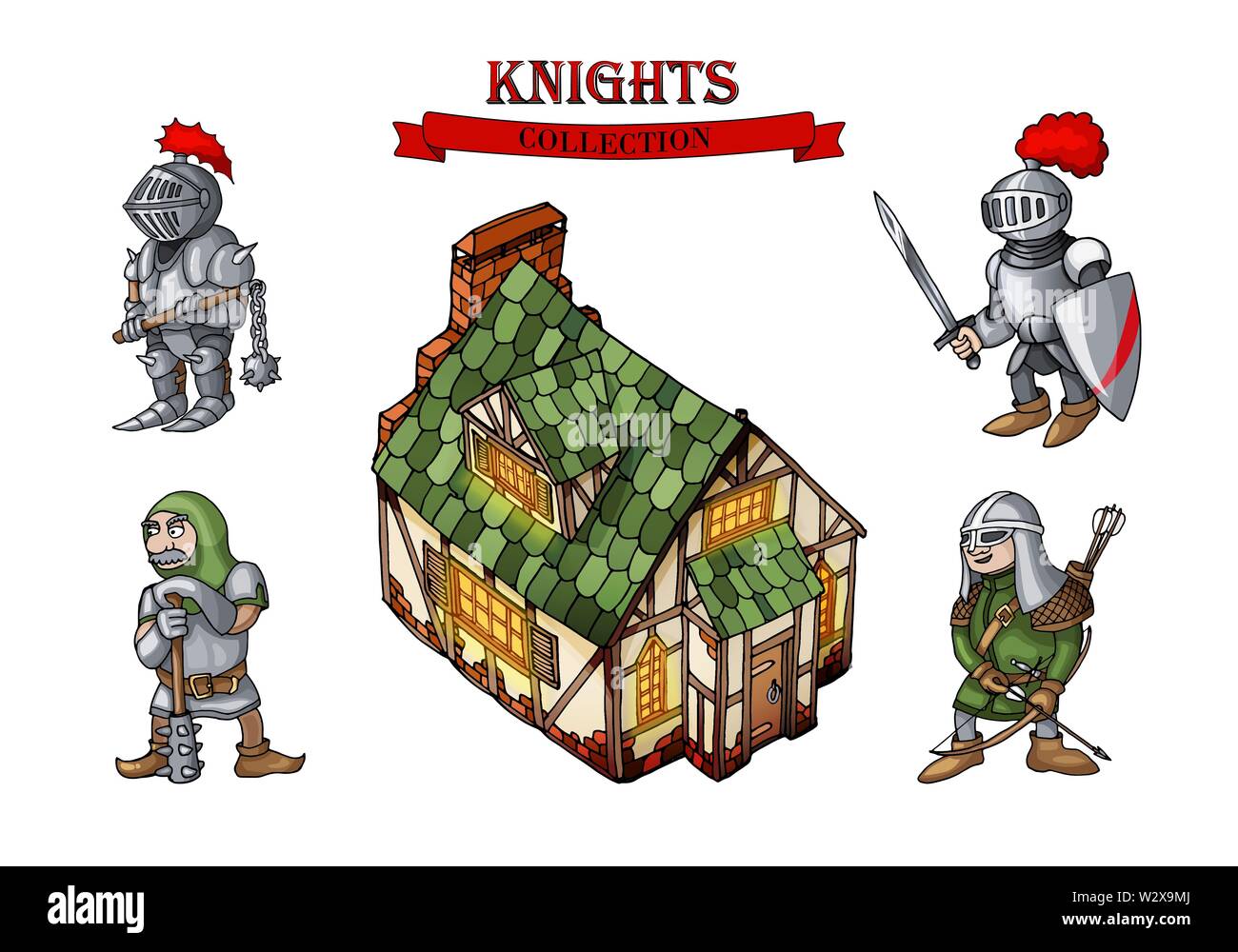 Medieval characters historical buildings cartoon objects set Stock ...
