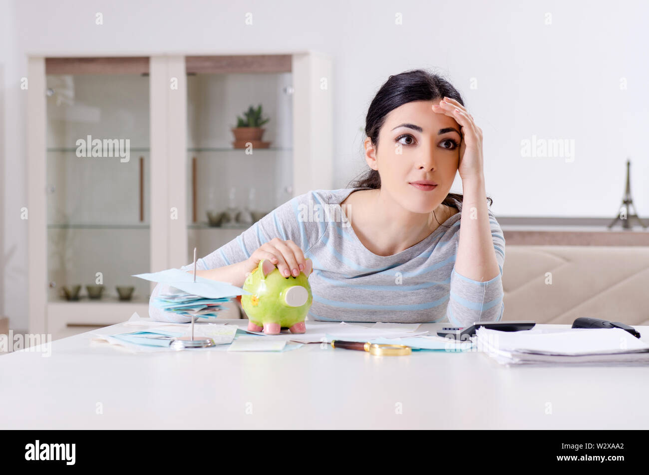 The young woman in budget planning concept Stock Photo - Alamy