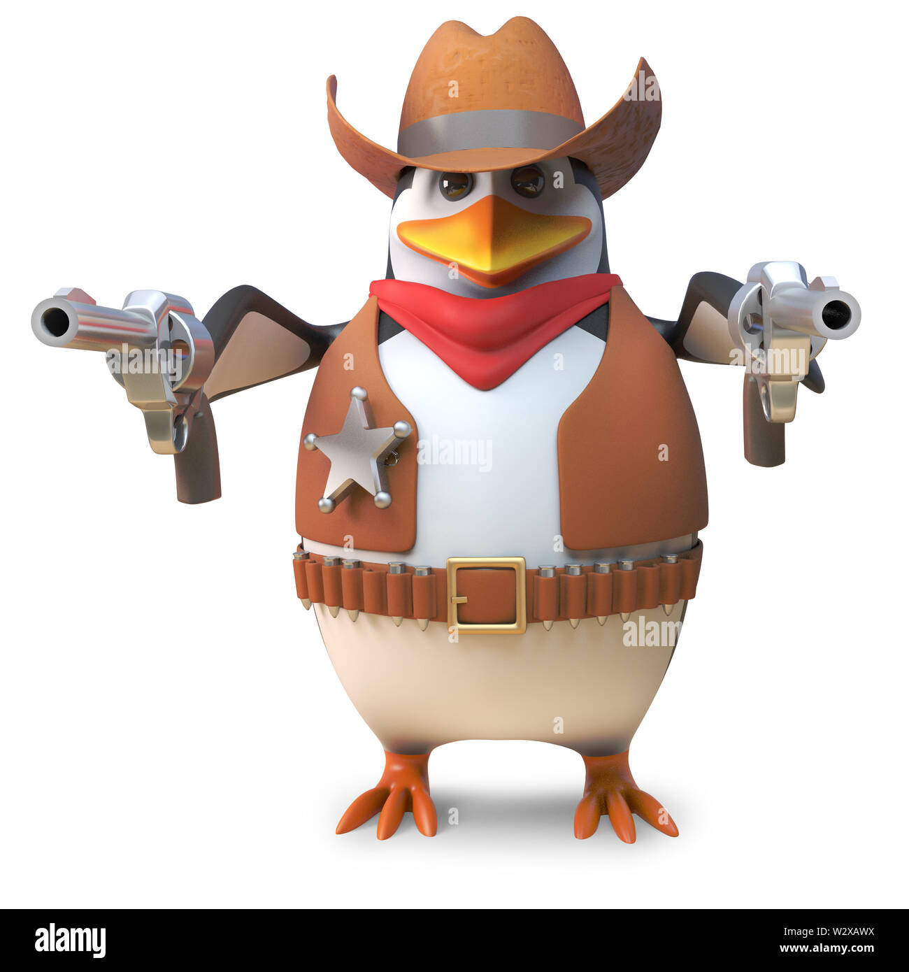 Dangerous sheriff penguin the wild west cowboy draws both his pistols ...