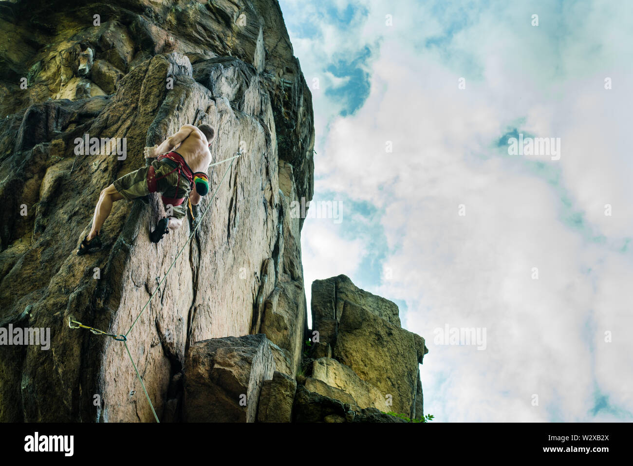 Men climbing vertical wall, hard route. Rock climbing. Poland Stock ...
