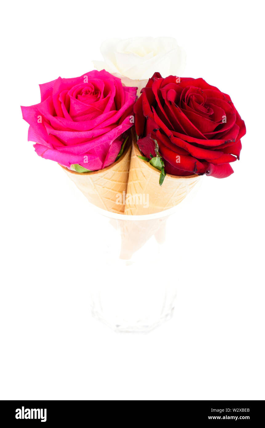 Roses in awafer ice cream cone Stock Photo - Alamy