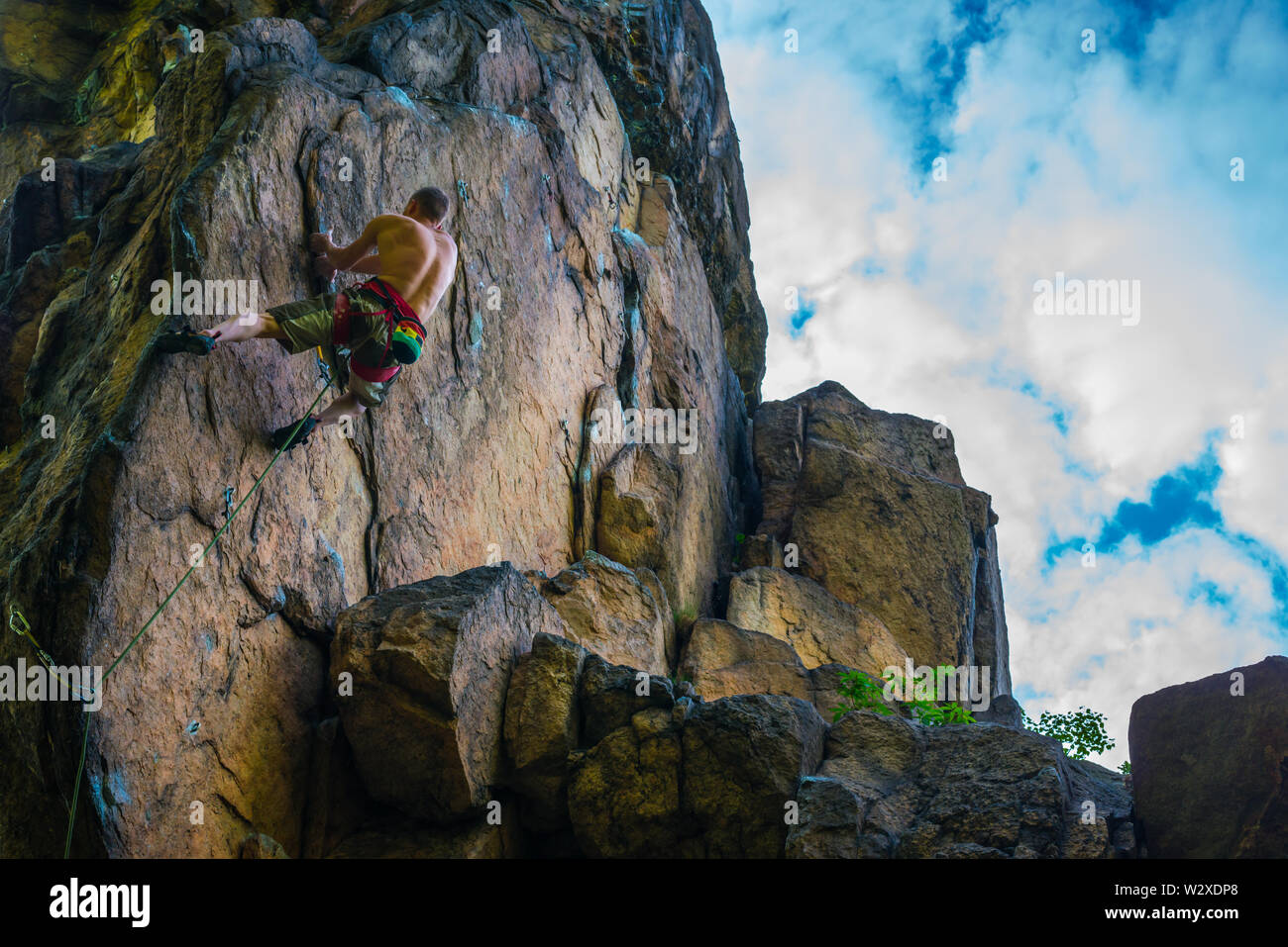 Men climbing vertical wall, hard route. Rock climbing. Poland Stock ...