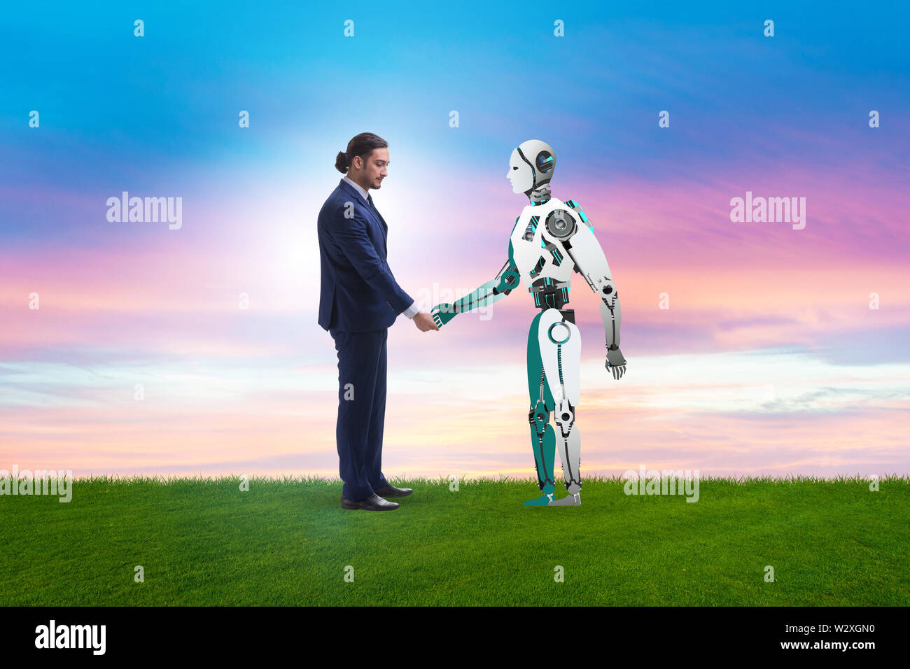 The concept of cooperation between humans and robots Stock Photo - Alamy