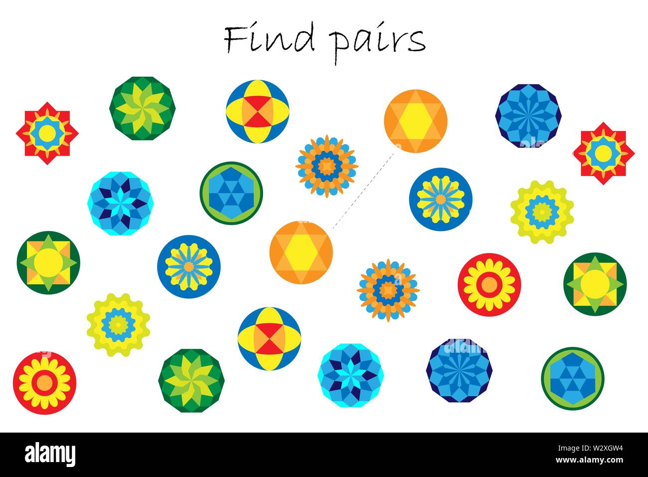 Find pairs of identical pictures, fun education game with mandalas for ...