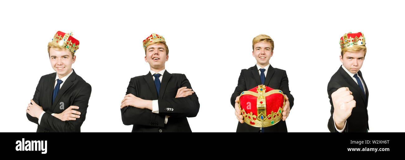 The businessman with crown isolated on white Stock Photo - Alamy