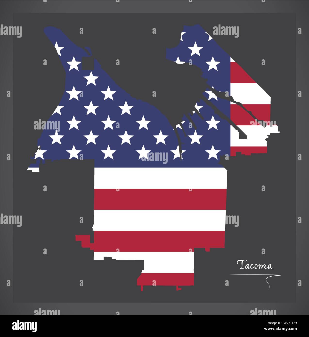 Tacoma Washington City map with American national flag illustration ...