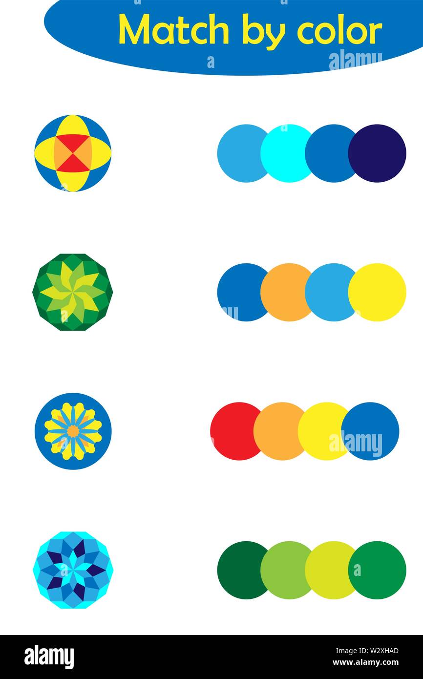 Matching game for children, connect colorful mandalas with same color ...