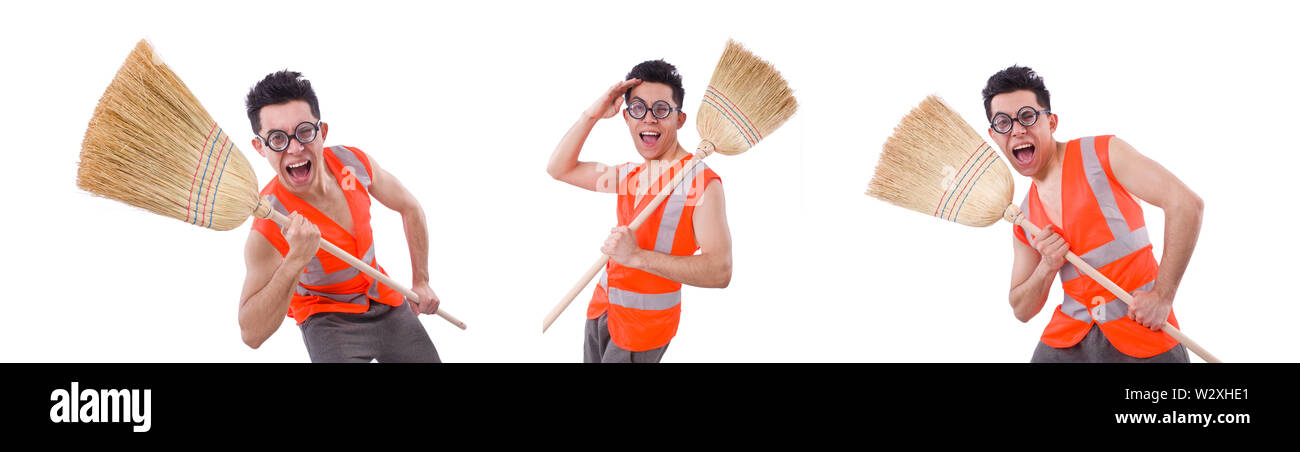 The funny janitor isolated on white Stock Photo - Alamy