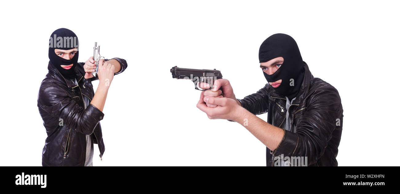 The young thug with gun isolated on white Stock Photo - Alamy