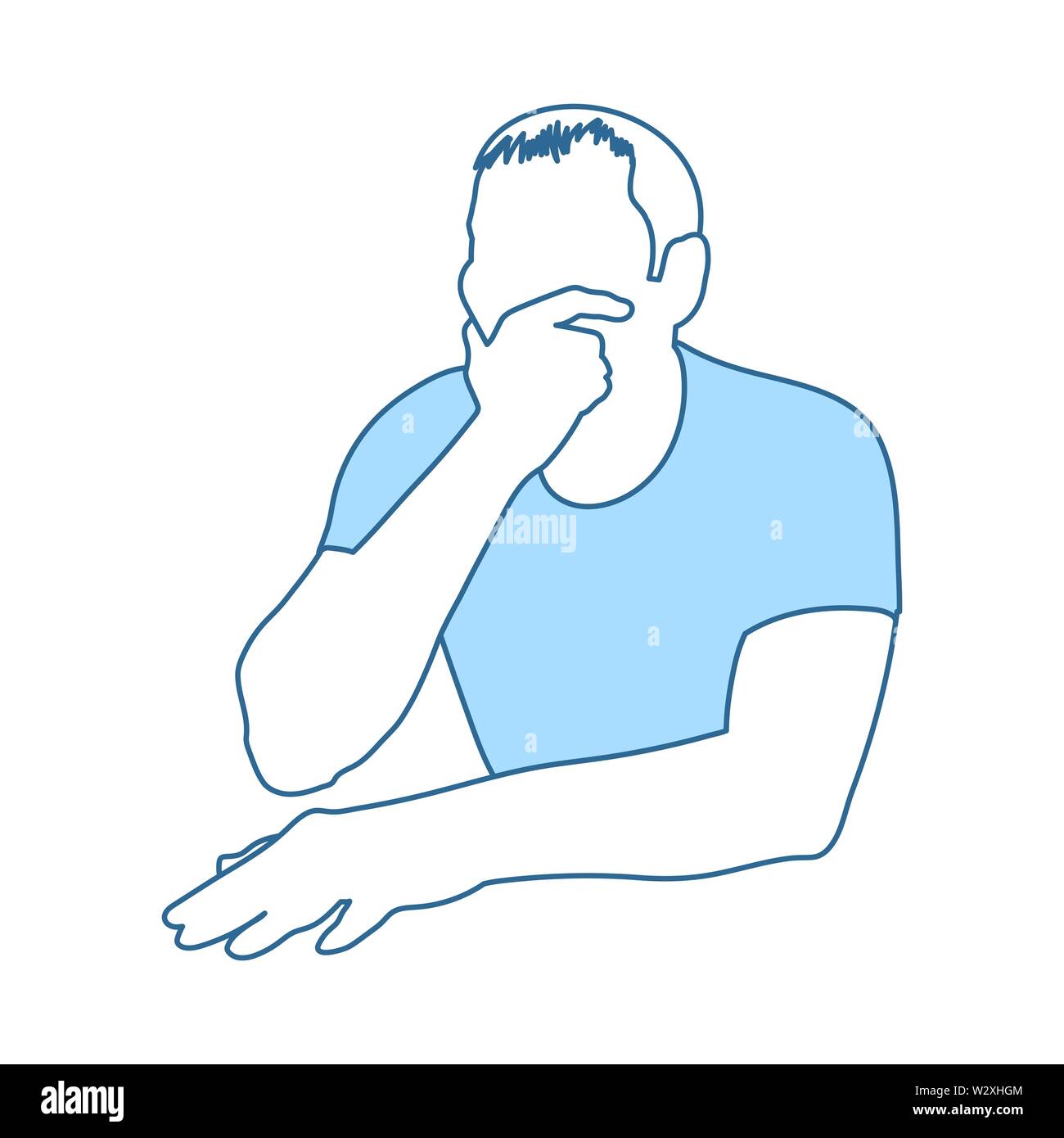 Thinking Man Icon. Thin Line With Blue Fill Design. Vector Illustration ...