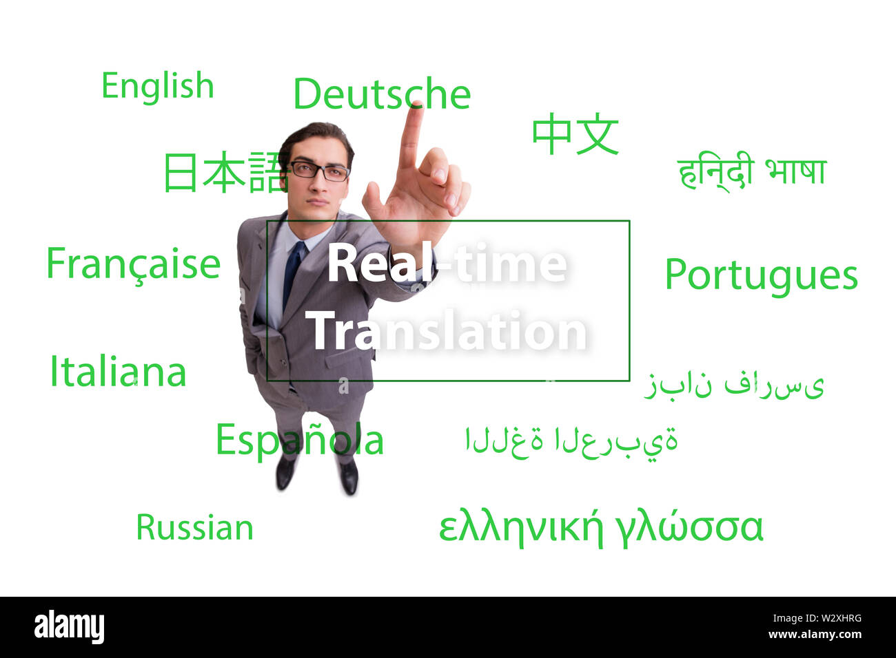 The concept of real time translation from foreign language Stock Photo ...