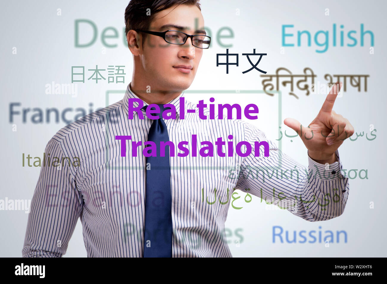 The concept of real time translation from foreign language Stock Photo ...