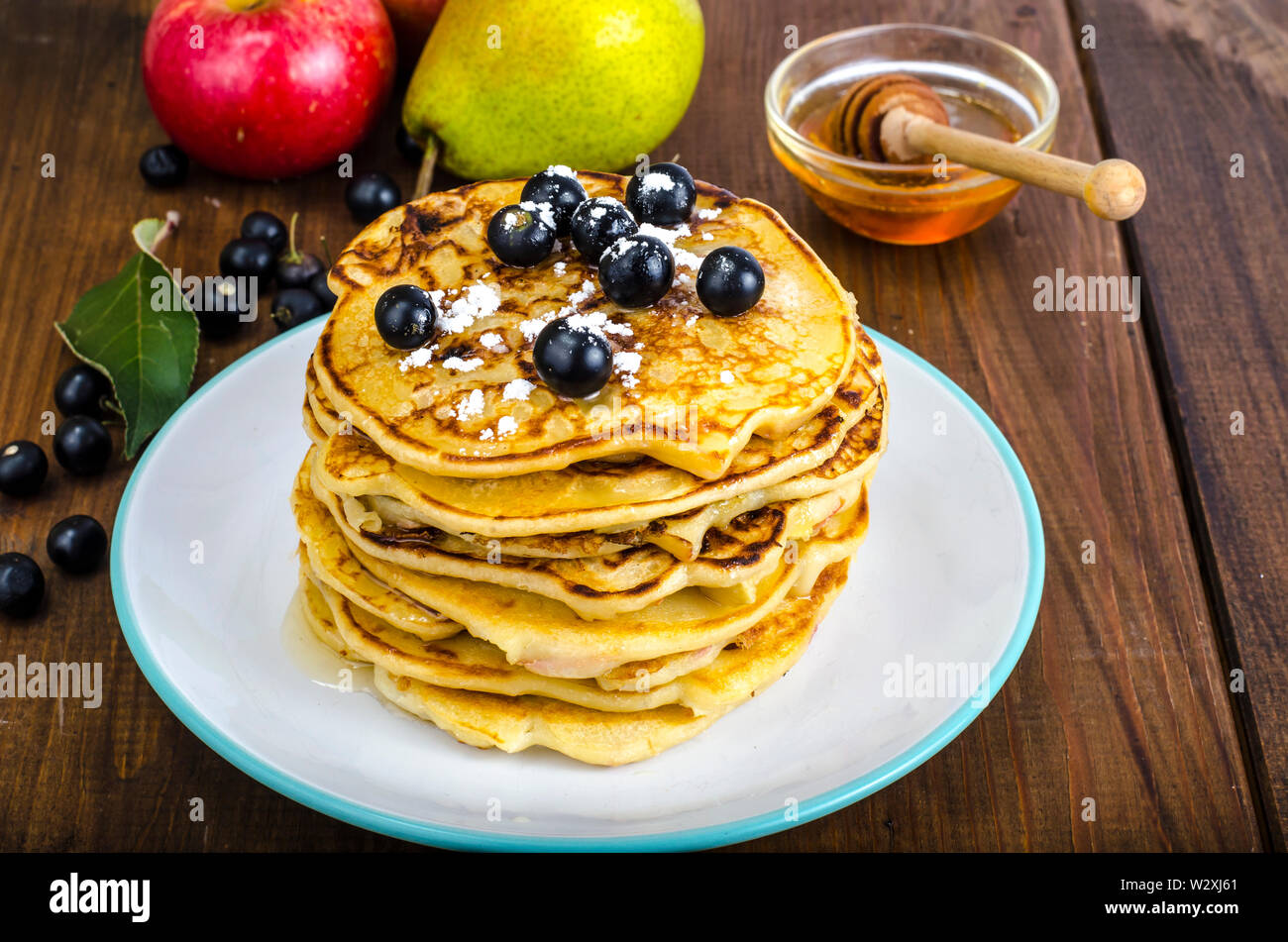 Sweet american pancakes with berries and fruits Stock Photo - Alamy