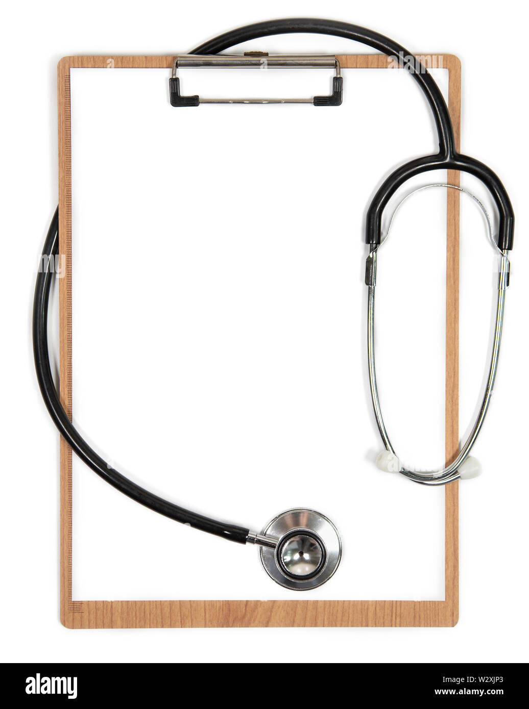 Stethoscope And Clipboard With A Blank White Sheet Of Paper And Copy