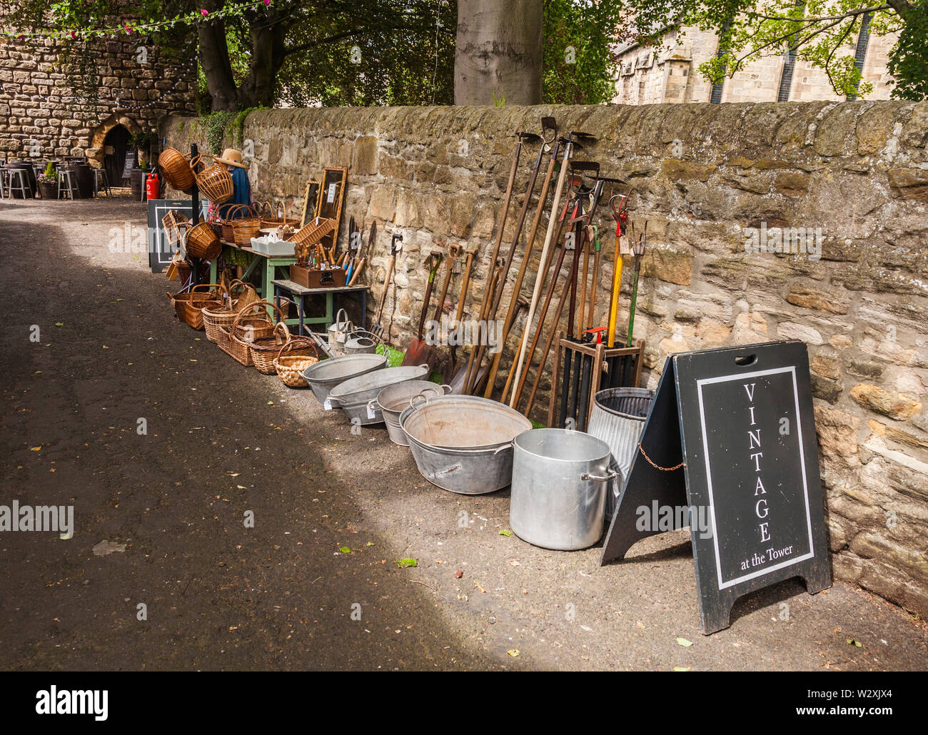 Items for sale on display outside of Vintage at the Tower in Corbridge ...