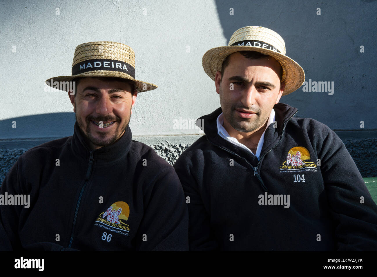 Portugal, Madeira Island, Funchal, Monte, traditional Toboggan riders ...