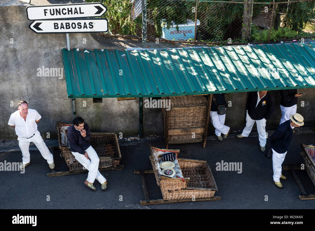 Portugal, Madeira Island, Funchal, Monte, traditional Toboggan riders ...
