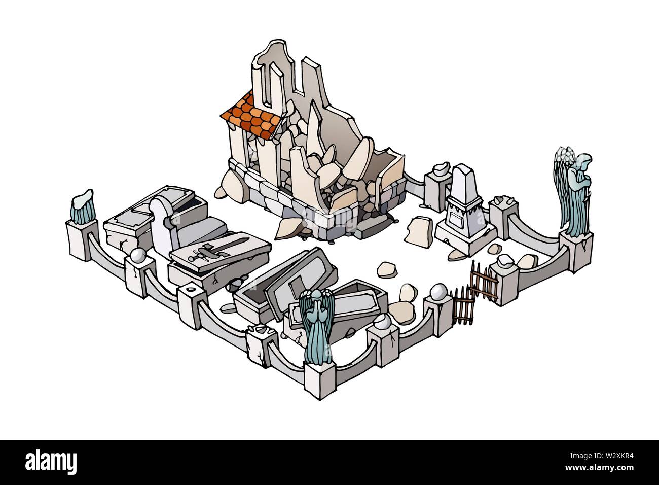 Cemetery crypt. Isometric cartoon building. Isolated on white ...