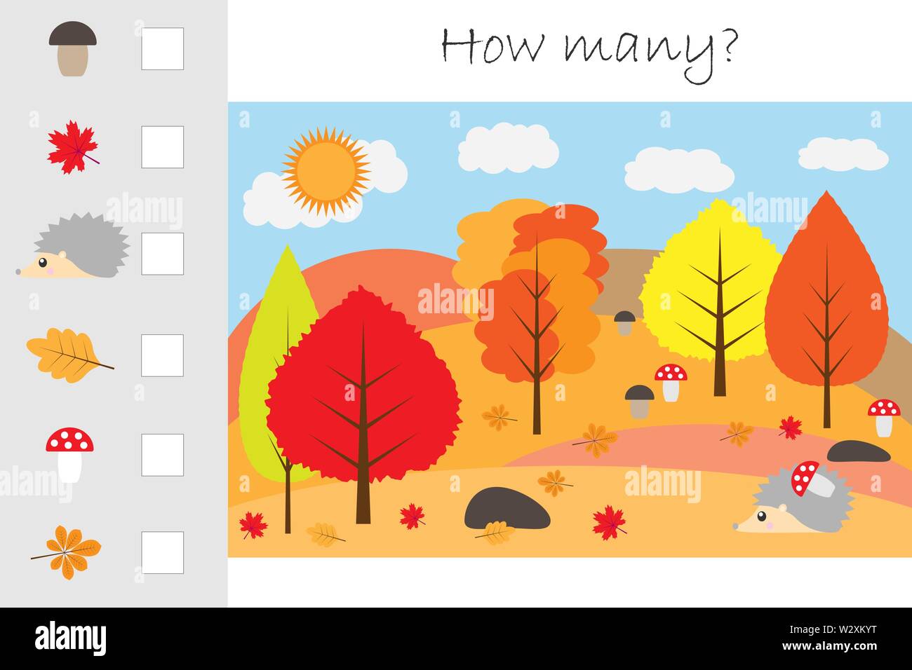 How many counting game, autumn forest for kids, educational maths task ...