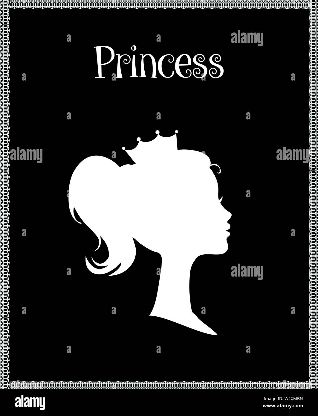 Princess or Queen Profile Silhouette with Crown on Head, Monochrome ...